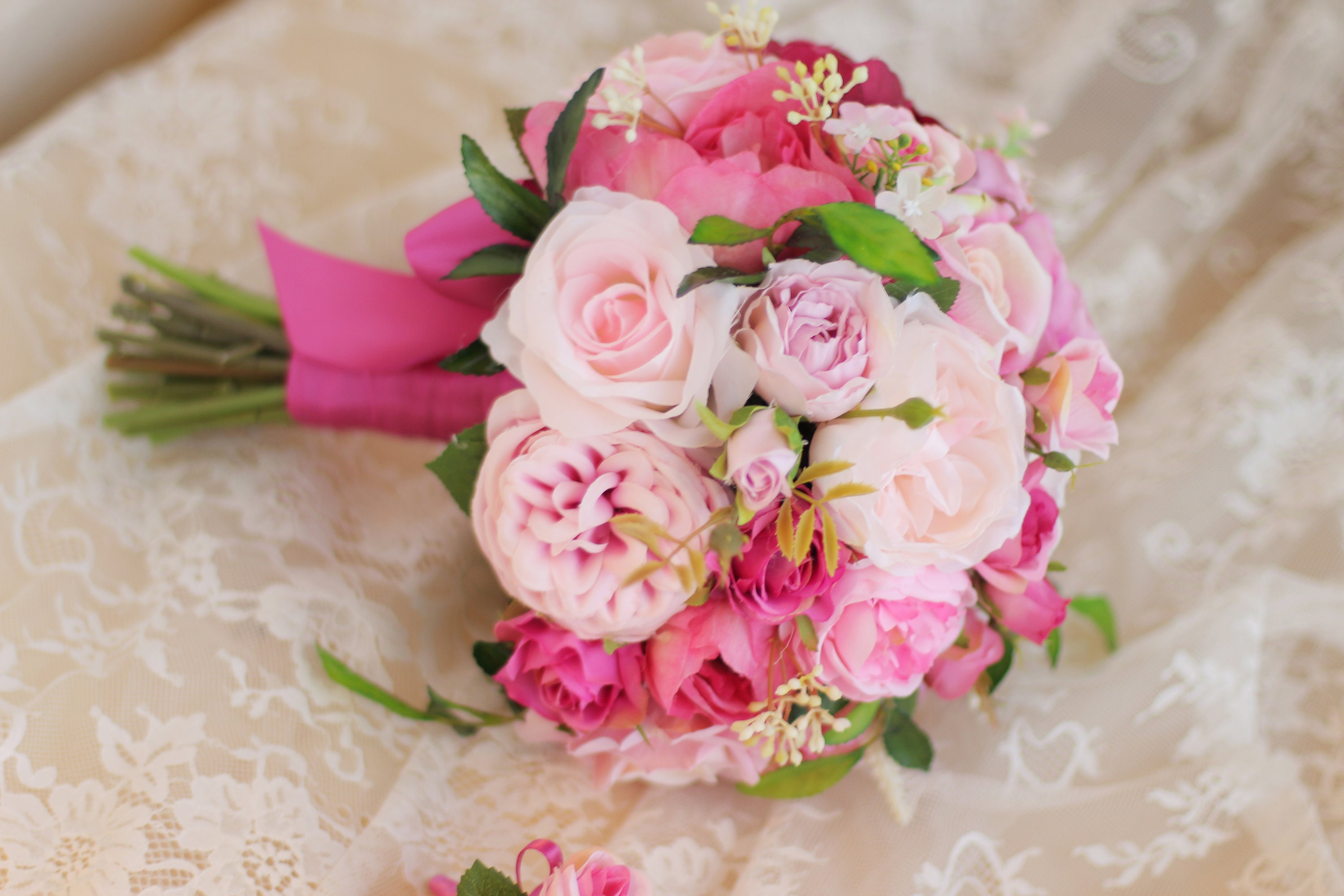 9 Hot Pink & Pink Burgundy Wedding Bouquet Bridal - Etsy