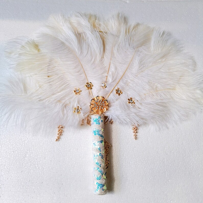 Crystal Bridal Fan Bouquet Ostrich Alternative Feather Fan - Etsy
