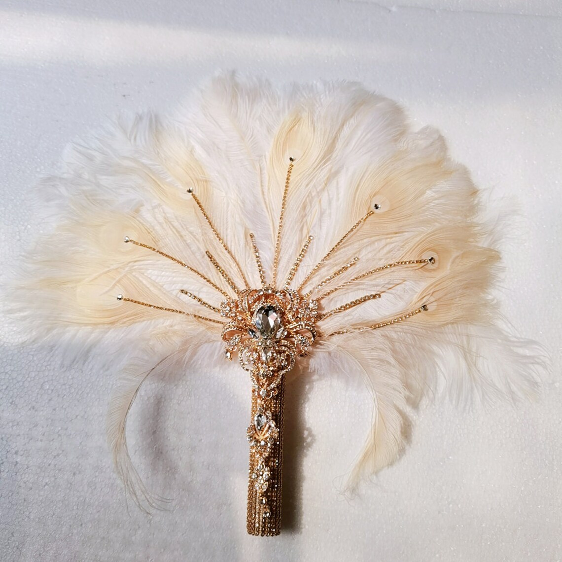 Crystal Bridal Fan Bouquet Ostrich Alternative Feather Fan - Etsy