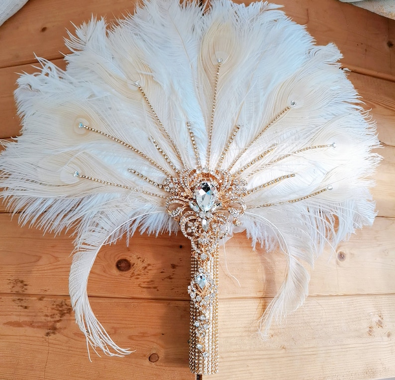 Crystal Bridal Fan Bouquet Ostrich Alternative Feather Fan - Etsy