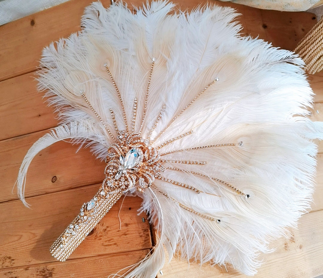 Crystal Bridal Fan Bouquet Ostrich Alternative Feather Fan - Etsy