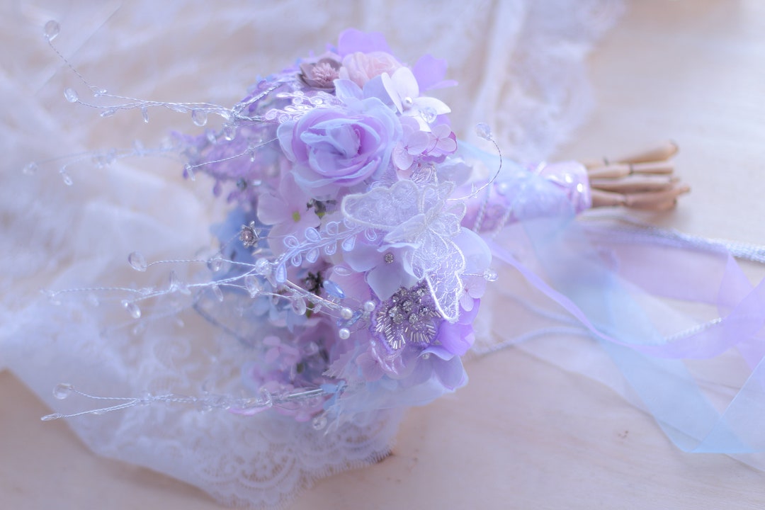 Handmade Light Purple Wedding Bouquet: Crystal Enamel Bridal Design - Etsy