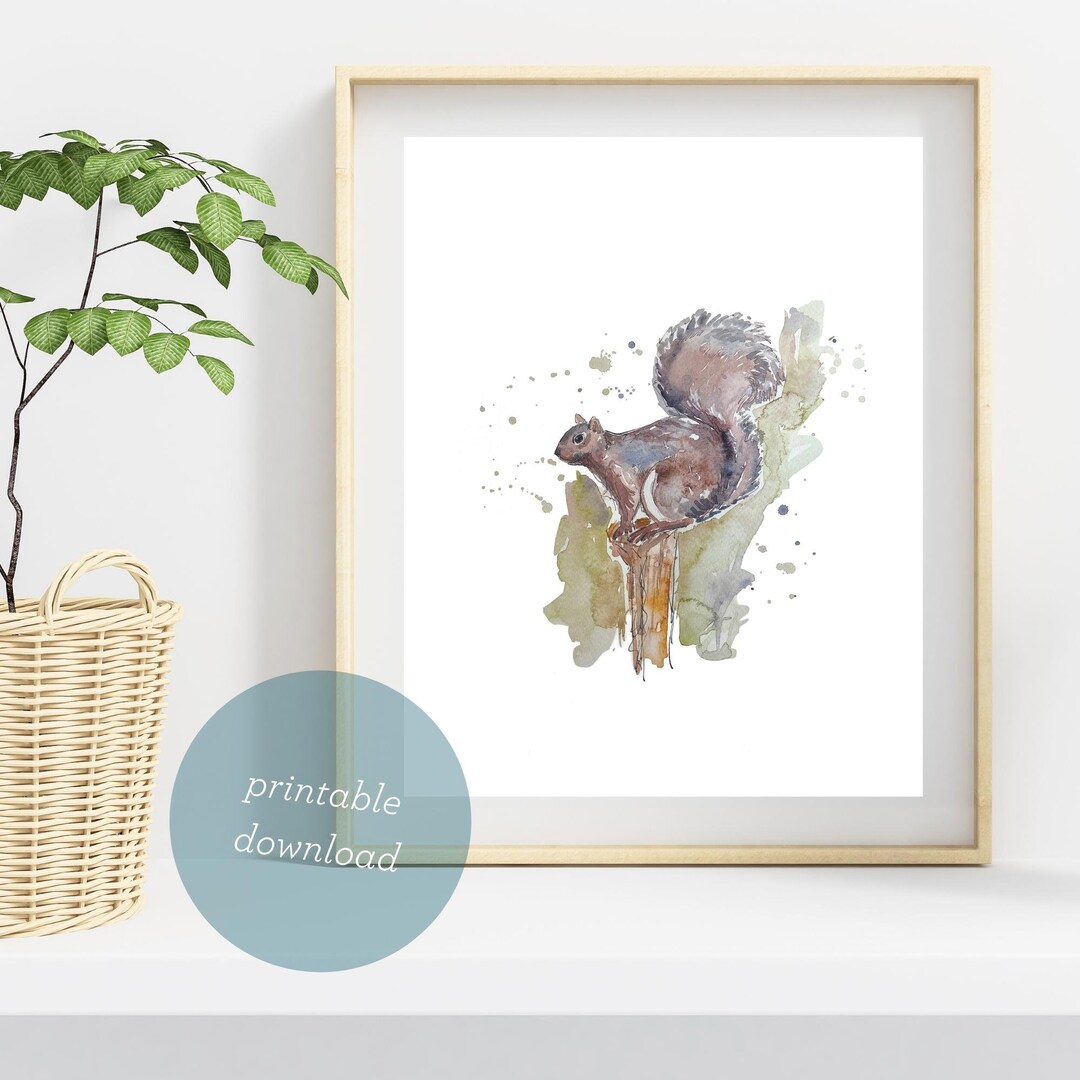 Gray Squirrel Watercolor and Ink Original Painting Printable Download ...