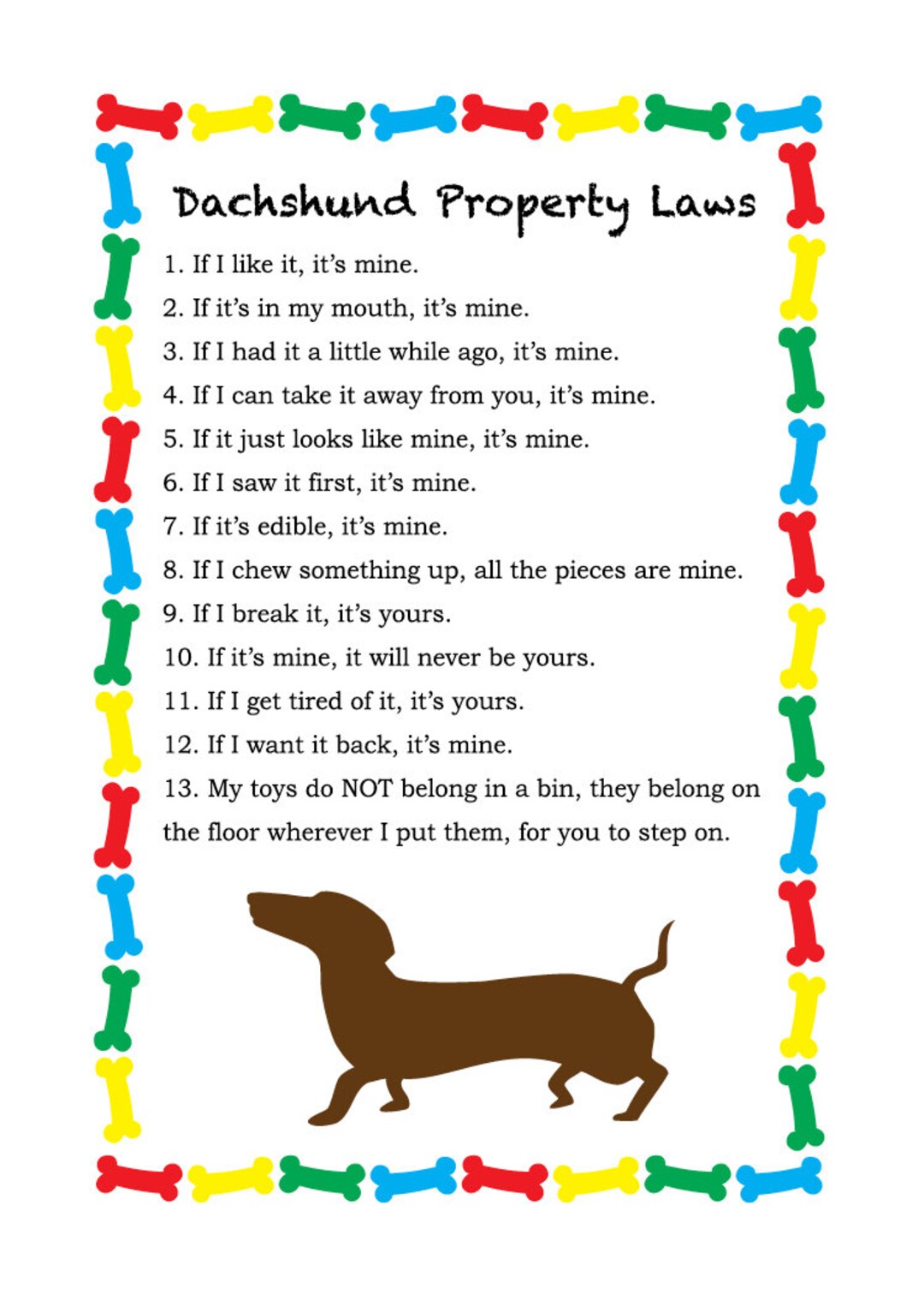 Dachshund Property Laws 5x7 - Printable Instant Download - Etsy