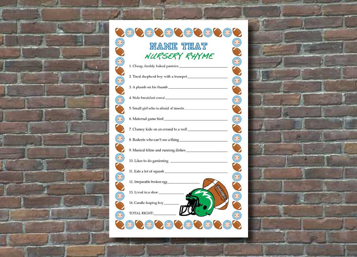 Football-themed Baby Shower Games Green - Printable Instant Download - Etsy