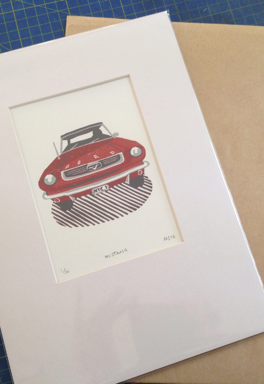 Mustang – Car, Linocut, Original Print - Etsy
