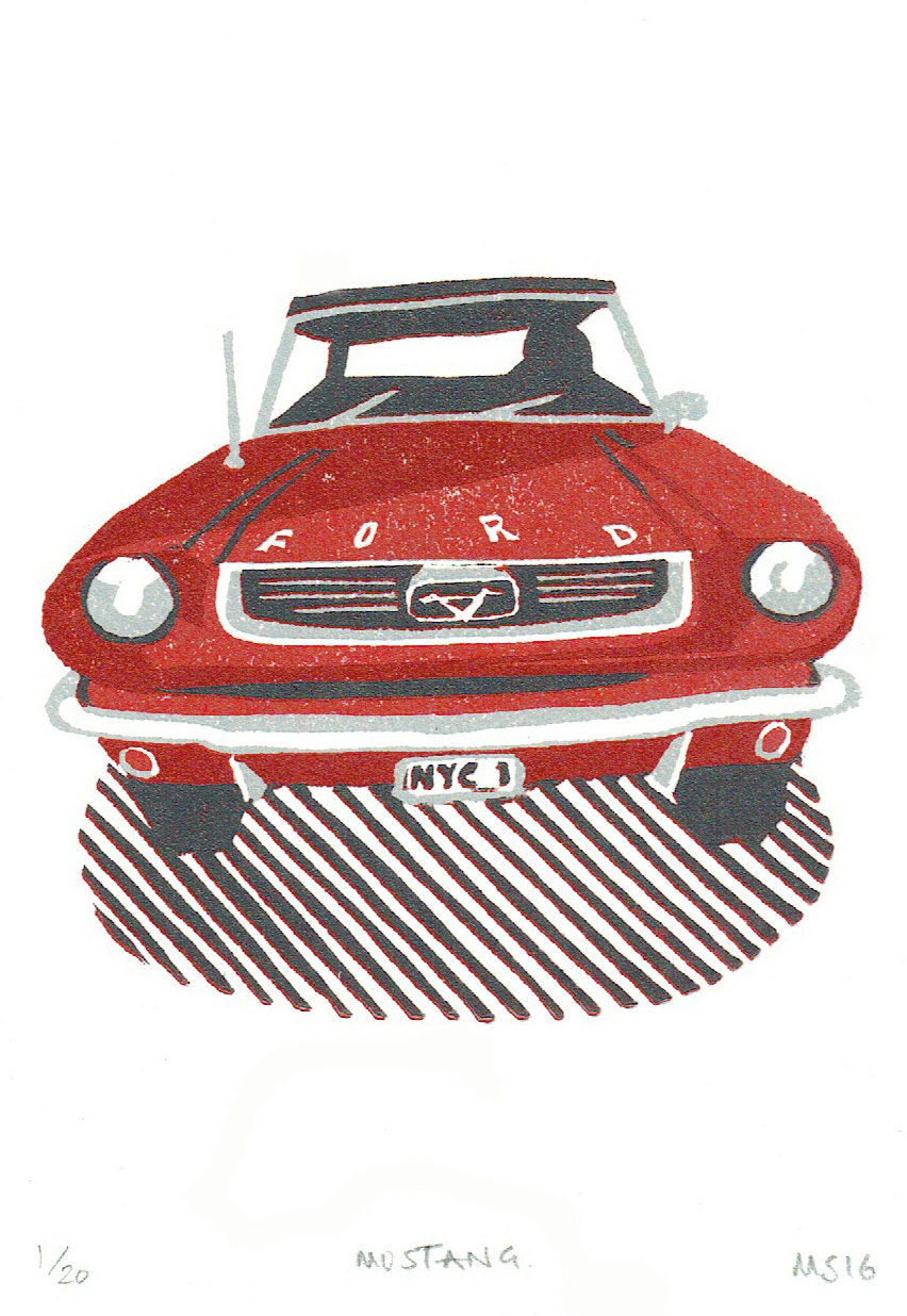 Mustang – Car, Linocut, Original Print - Etsy