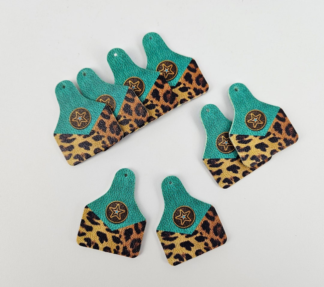 CLEARANCE 8pc Small Cow Tag Pendants Faux Leather Brown Teal Green ...