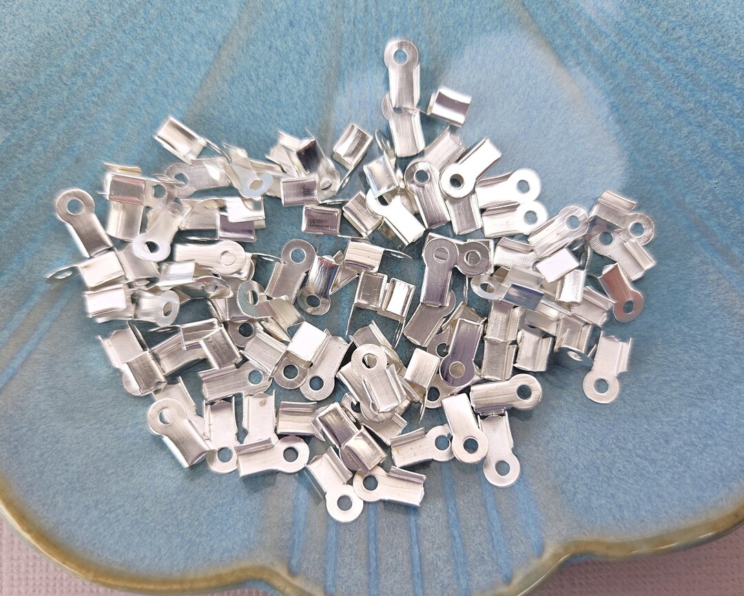 100pc Folding Crimp Ends 9mm Fold Over Bail Link for Leather or Suede ...