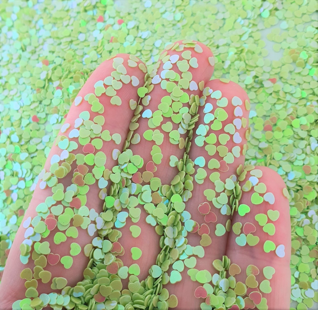 Light Green Heart Glitter Tiny Iridescent Shaker Sprinkles Bulk Resin ...