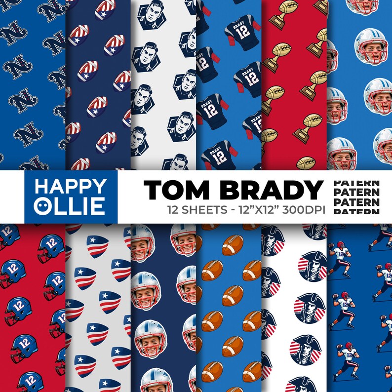 Tom Brady Digital Paper, Scrapbook Papers, Wallpaper, Football ...