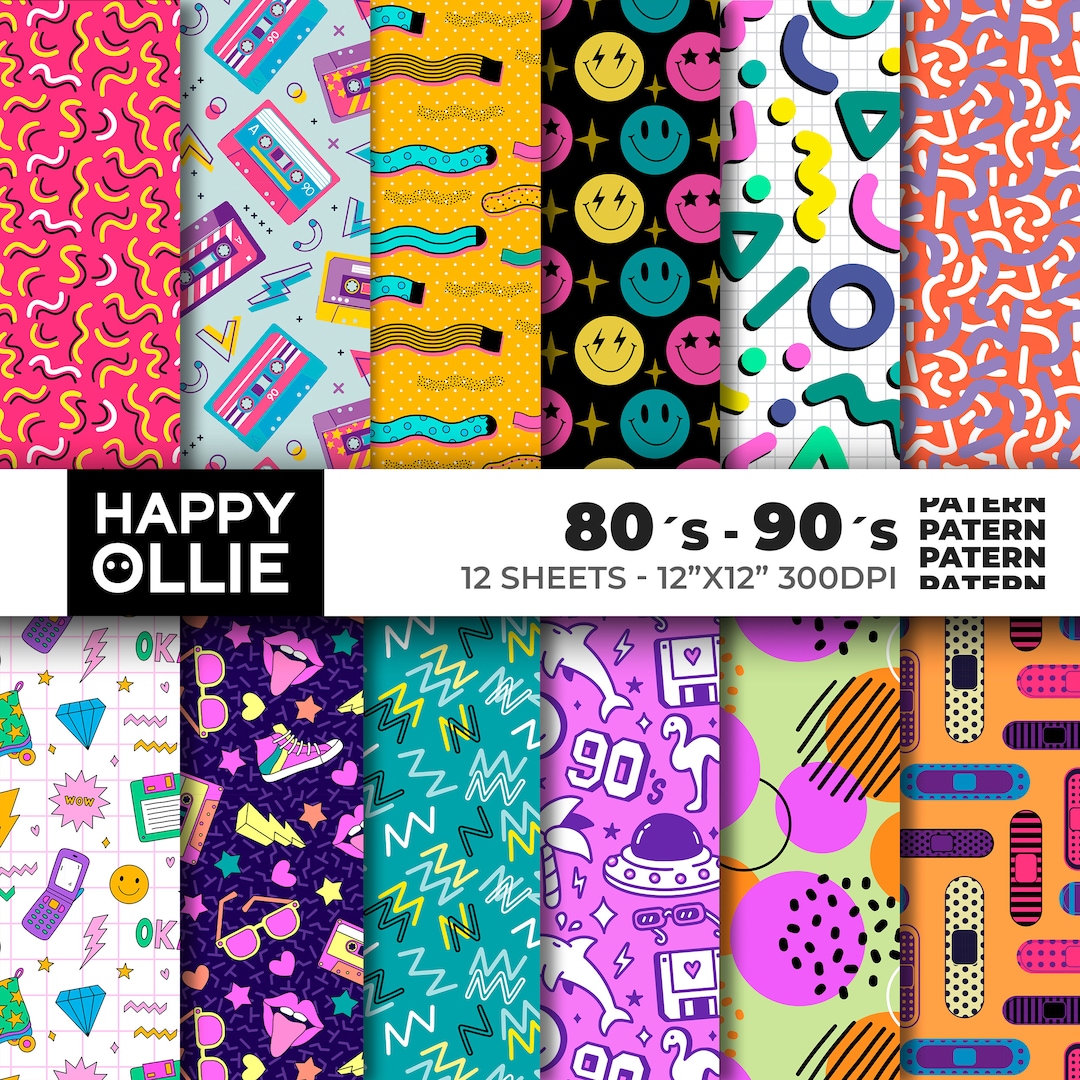 80s 90s Digital Paper Scrapbook Paper Pack, 80s 90s Wallpaper ...