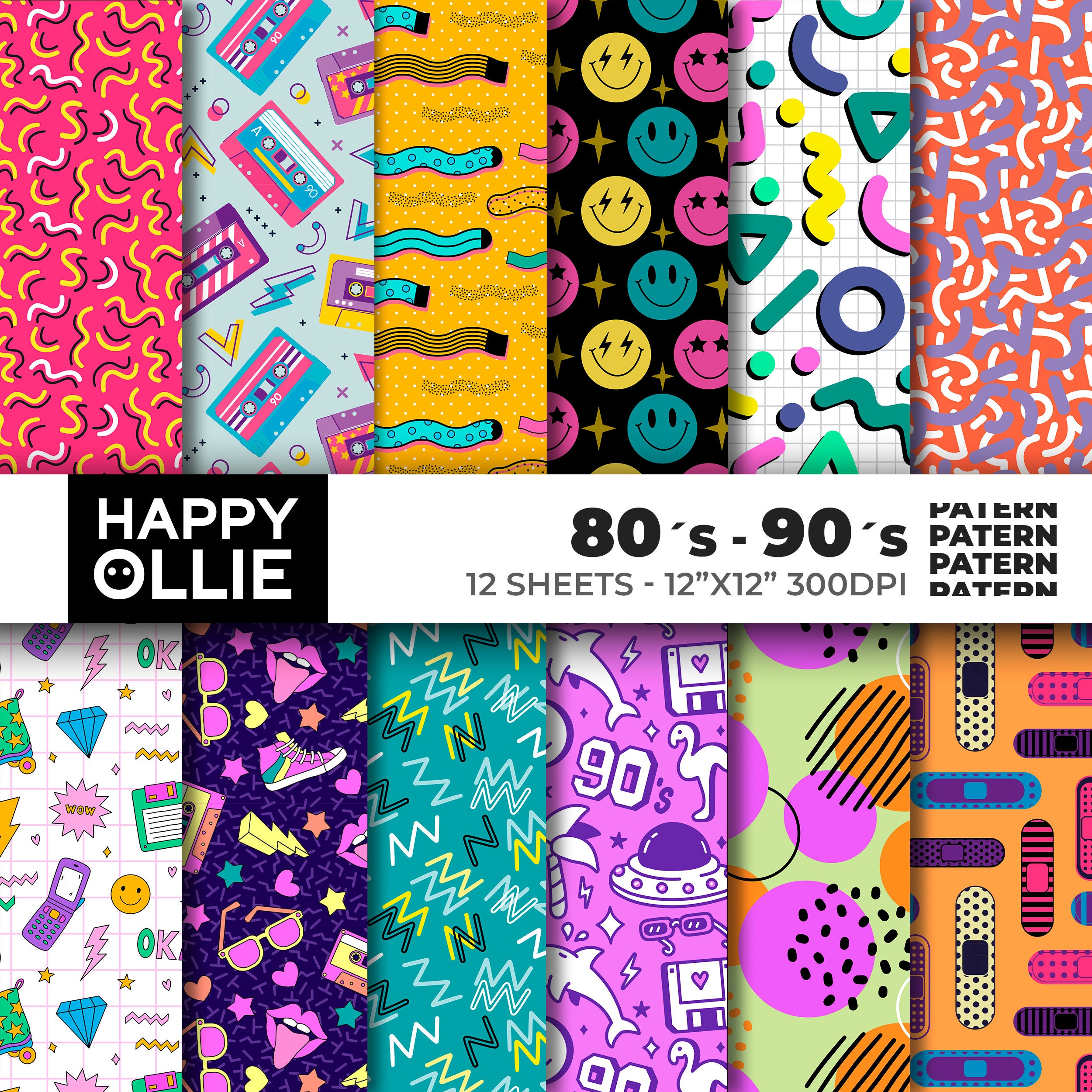 80s 90s Digital Paper Scrapbook Paper Pack, 80s 90s Wallpaper ...