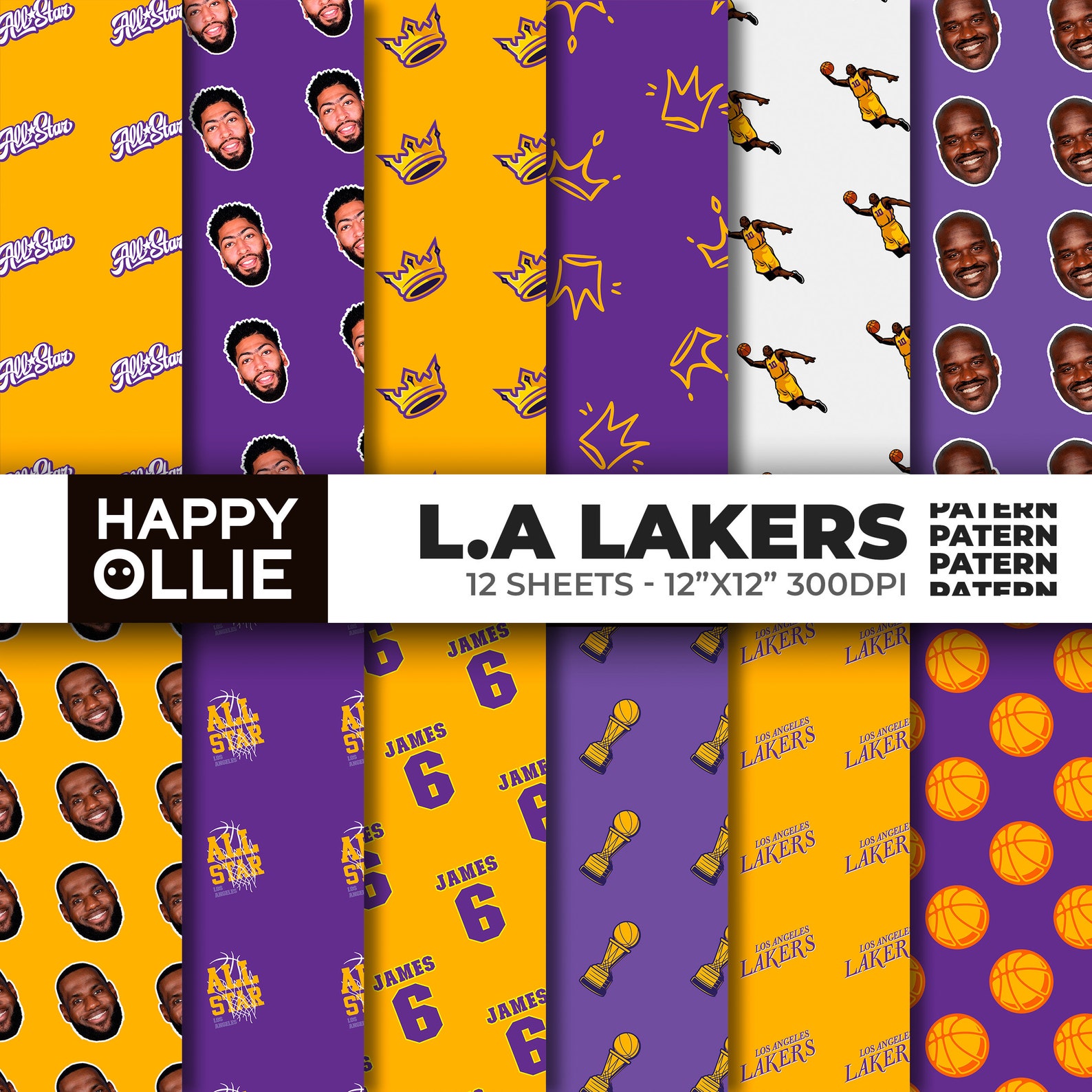 Los Angeles Lakers Digital Paper, Scrapbook Papers, Wallpaper, LA ...