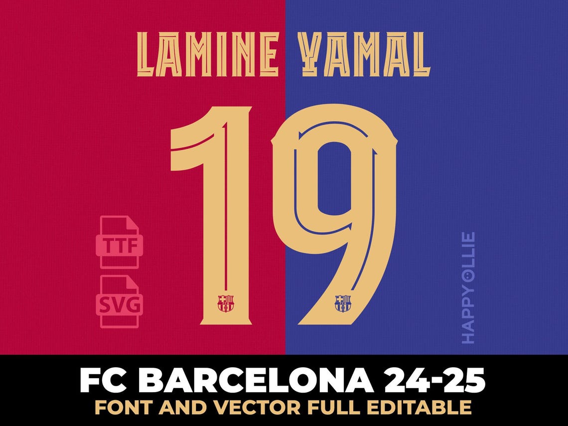 FC Barcelona, Font Jersey 24-25 Vector 2024 Pdf, Svg, Ttf, Lamine Yamal ...