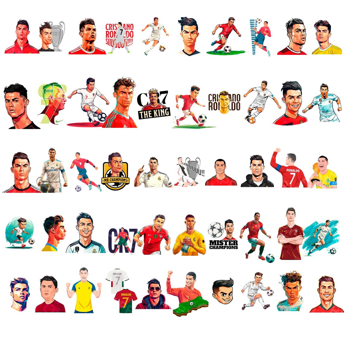 50 Cristiano Ronaldo PNG Print Files, CR7, Digital Stickers, GOAT ...