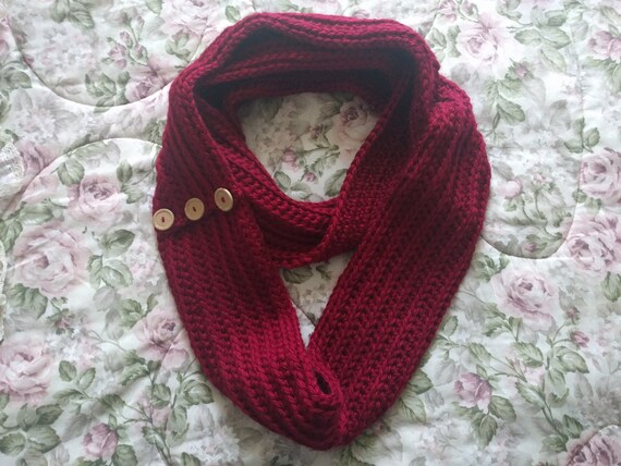 Red Infinity Scarf with Buttons | Etsy
