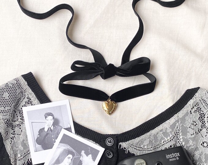 Priscilla Heart Locket Necklace, 18k Gold Plated Lock, Ribbon Necklace ...