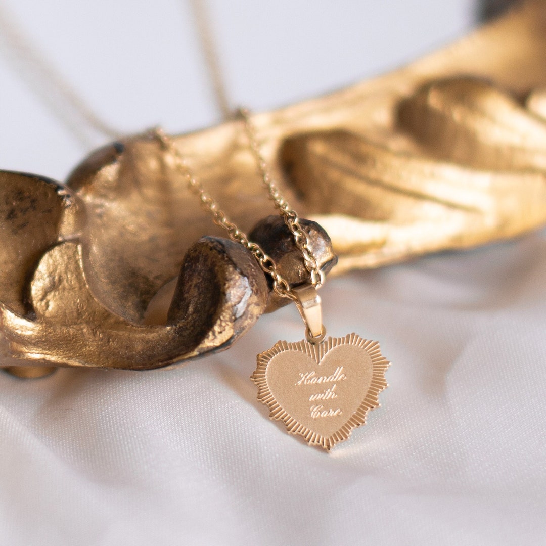 Handle With Care Heart Necklace 18k Gold Plated Heart Jewelry