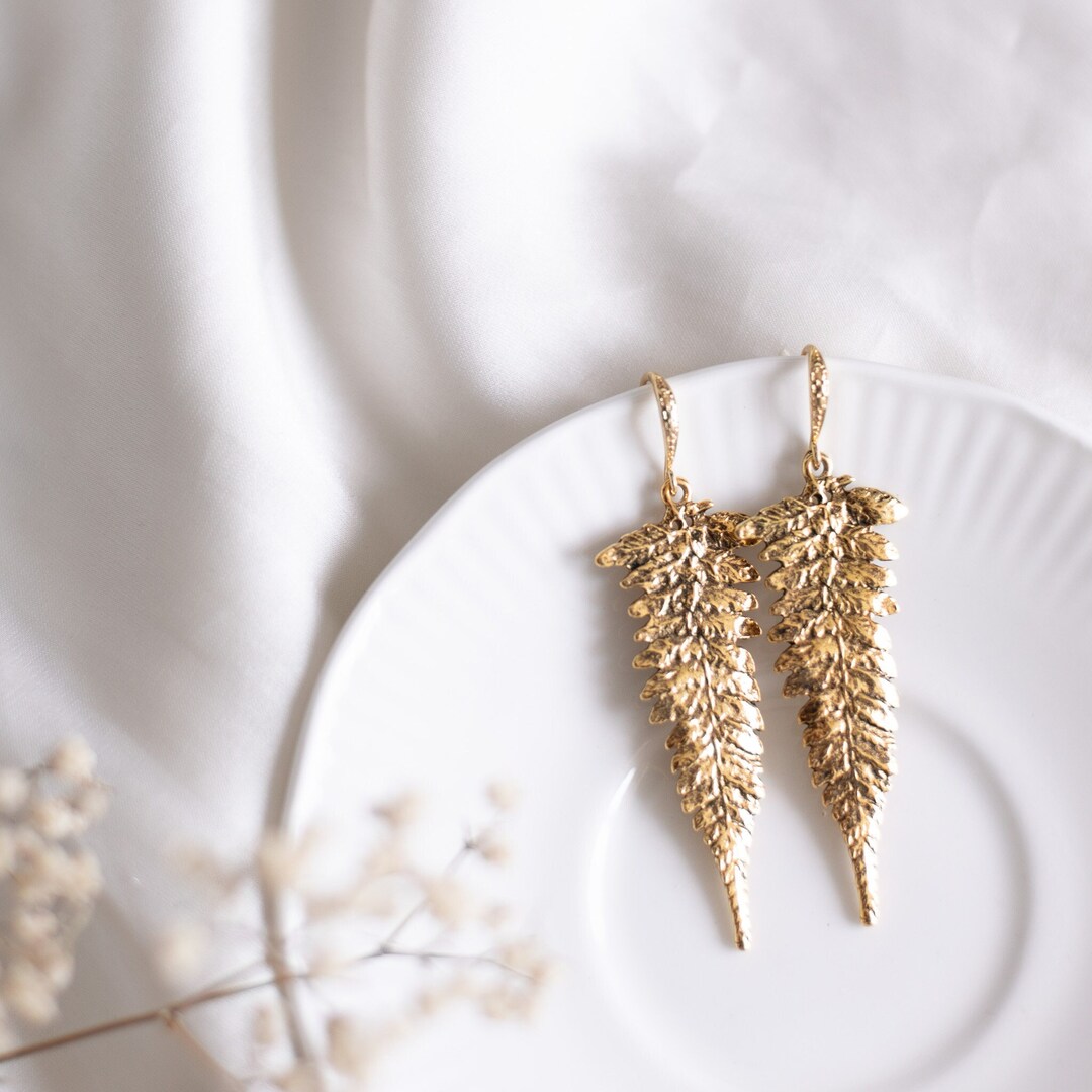 Gold Leaf Earrings Fall Jewelery Fern Earrings Gift for Her Gold ...
