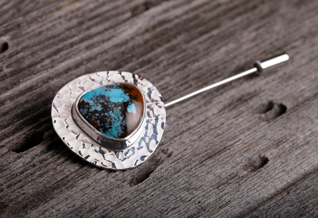 Silver and Turquoise Hat Pin, Stick Pin, Natural Warm Springs Turquoise ...