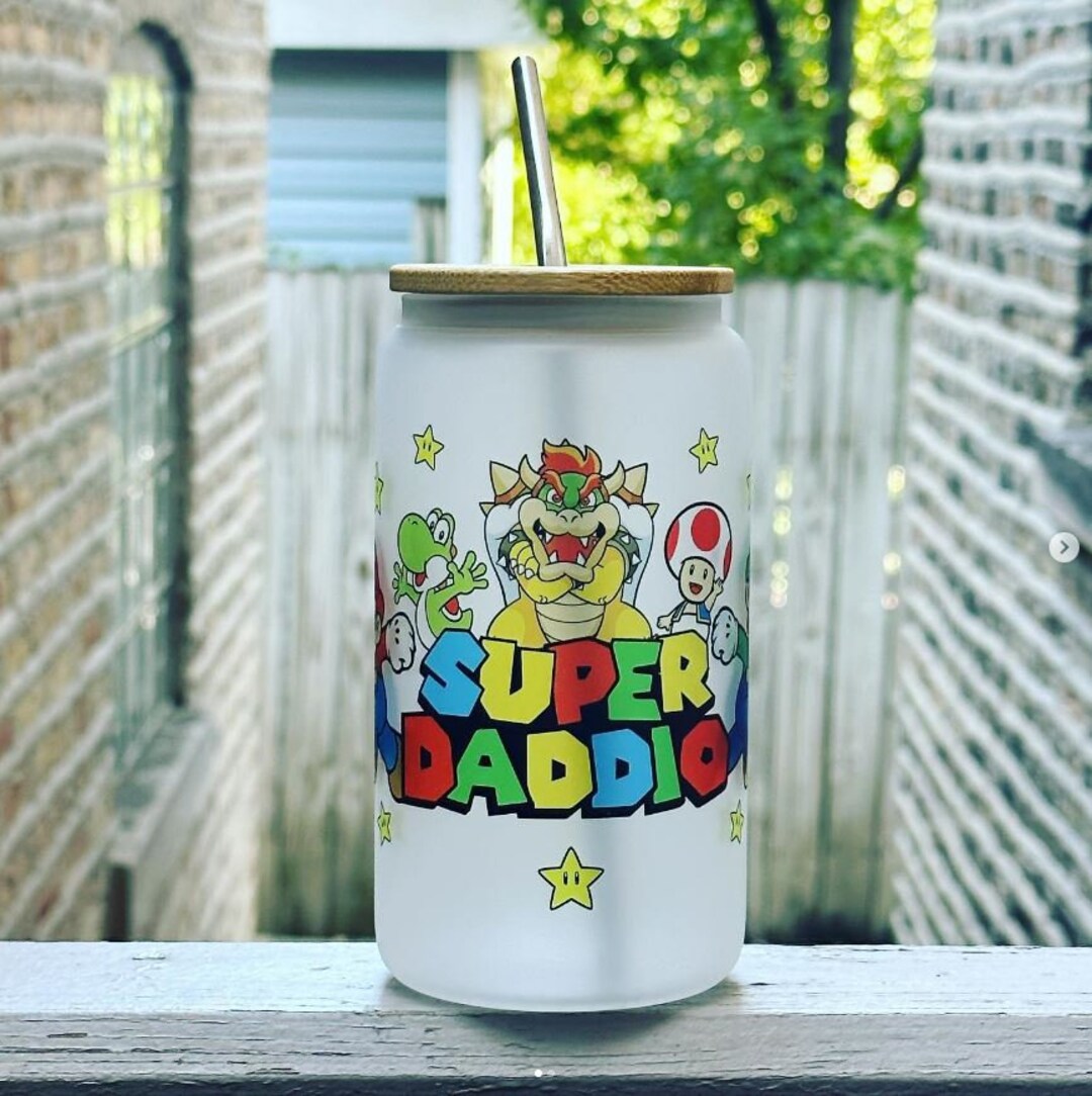 Super Daddio Mario Frosted 16oz Can Glass | Father's Day | Gift for Dad ...
