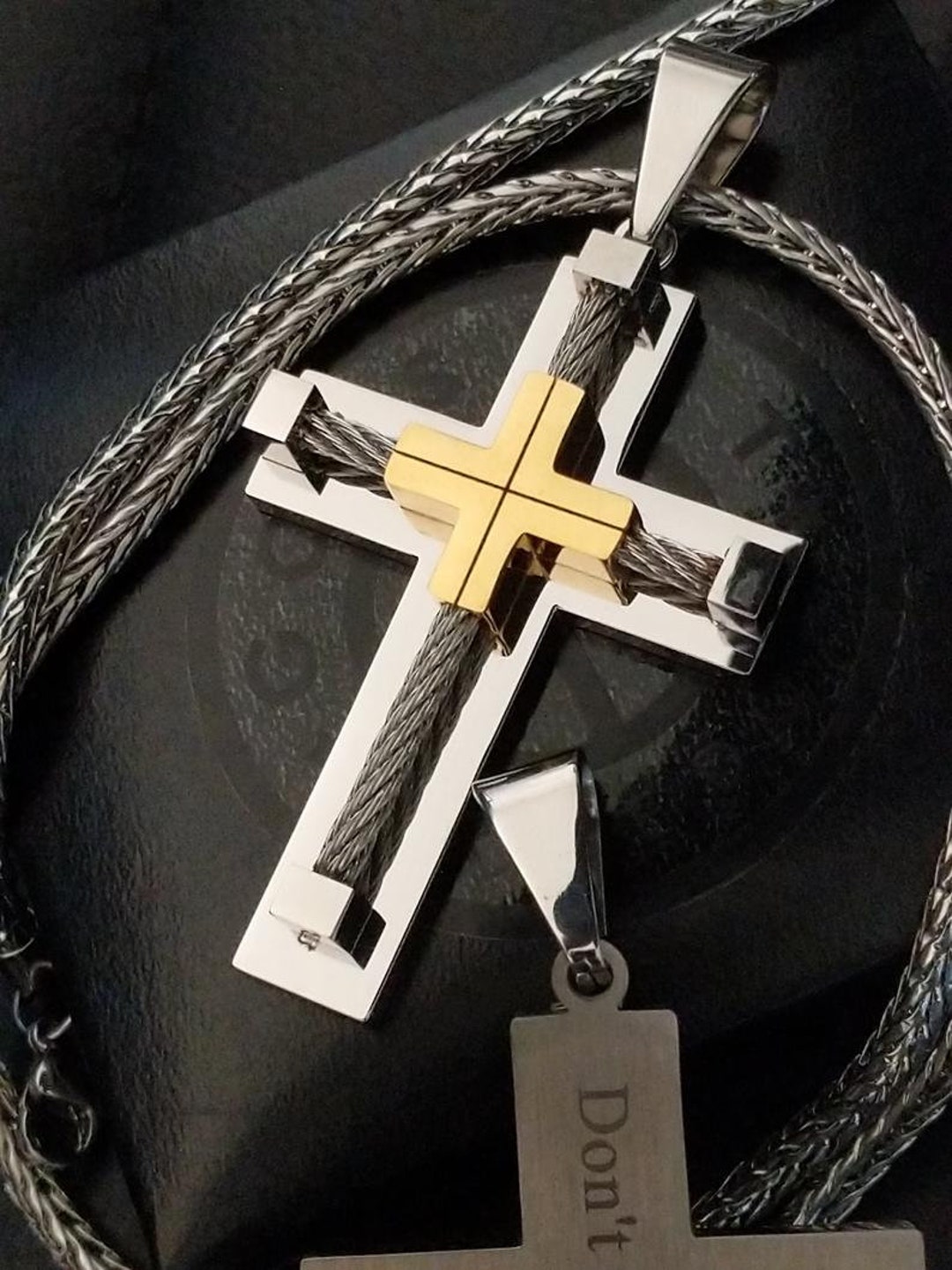 Mens Personalised Extra Large Cross Necklace, Engraved Silver Gold ...