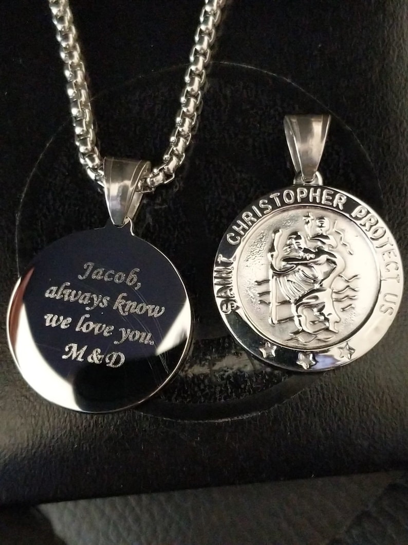 Mens Personalised St Christopher Medal Necklace Engraved - Etsy