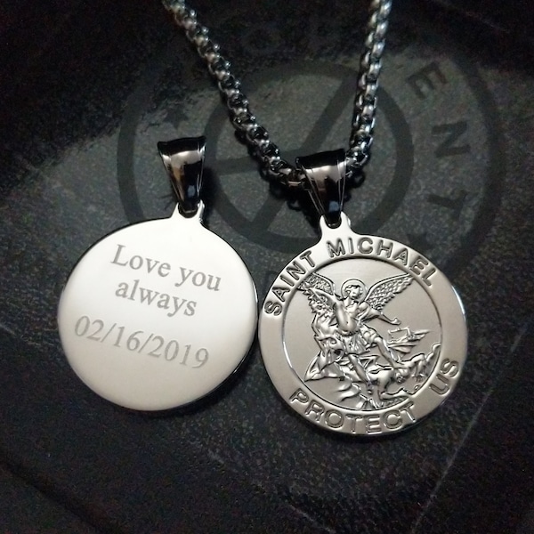 Engraved St Michael Pendant - Etsy