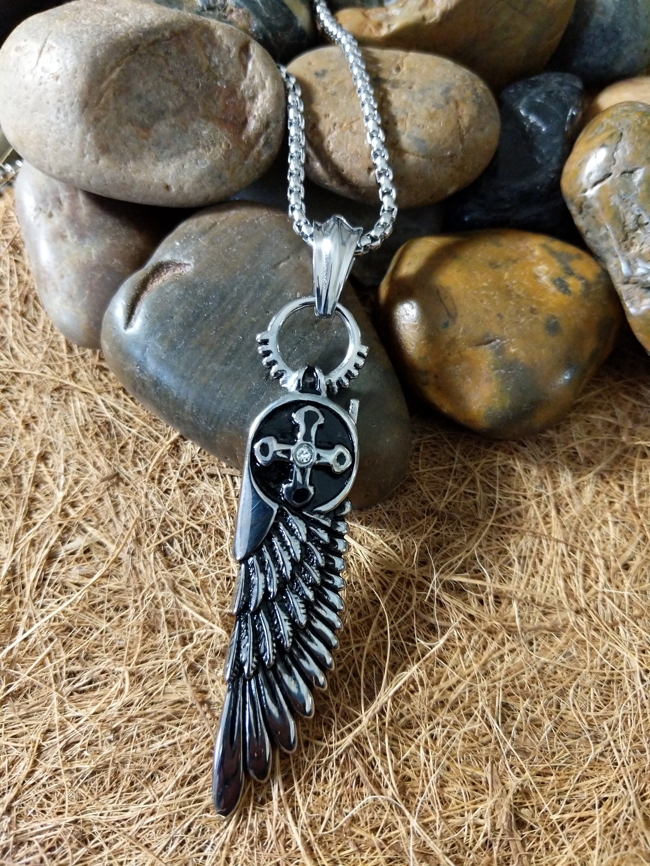 Mens Gothic Feather Cross Necklace Engraved Native Ethnic - Etsy
