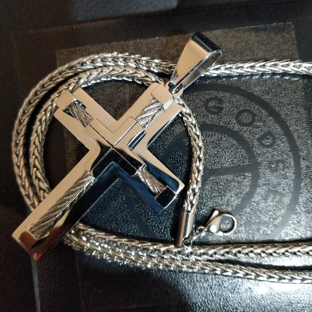 Mens Personalised Extra Large Cross Necklace Engraved Silver - Etsy