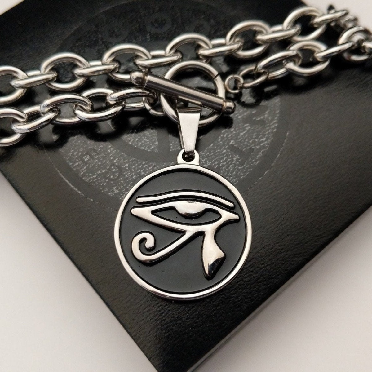 Chunky Stainless Steel Eye of Ra Necklace: Custom Engraved Egyptian ...