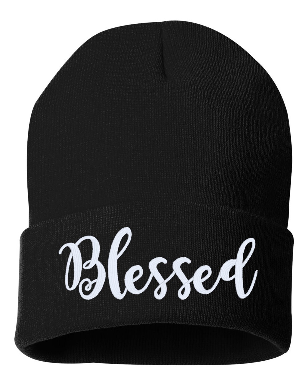 Blessed Script Cuffed Embroidered Beanie Hat, Embroidered Gift, Dad ...
