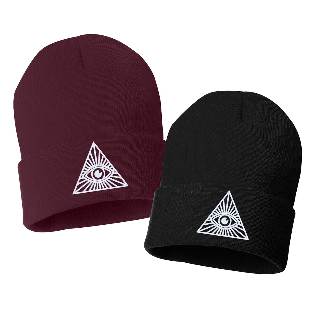 All Seeing Eye Embroidered Cuffed Beanie Hat, Embroidered Gift, Winter ...