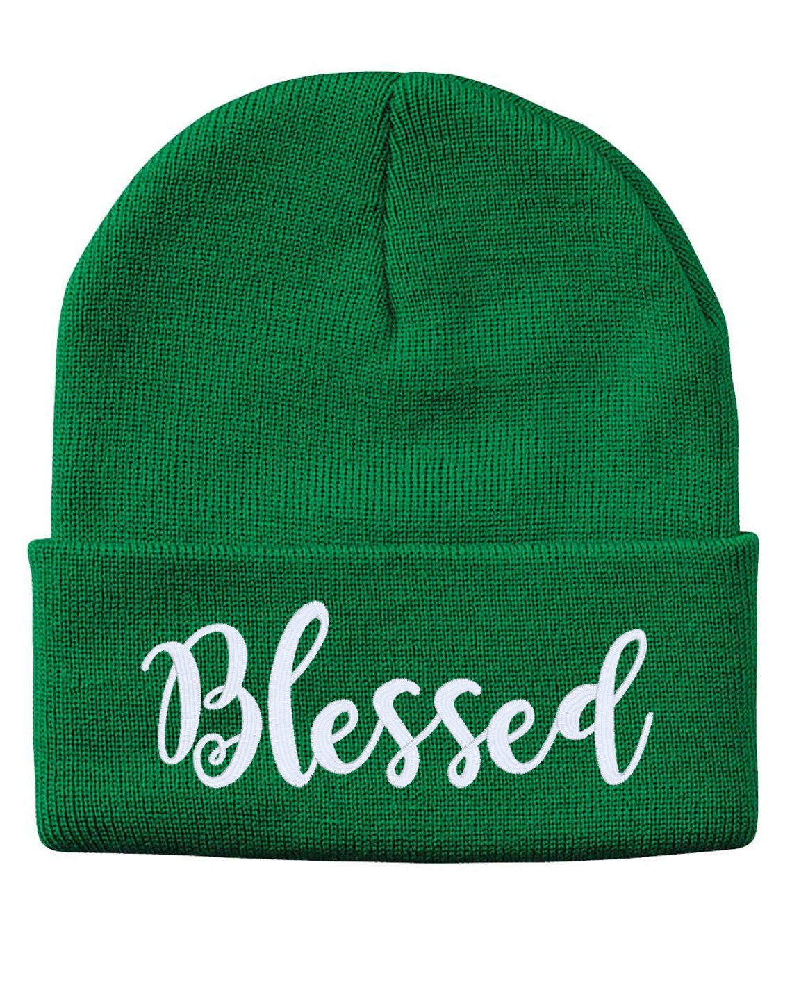 Blessed Script Cuffed Embroidered Beanie Hat, Embroidered Gift, Dad ...