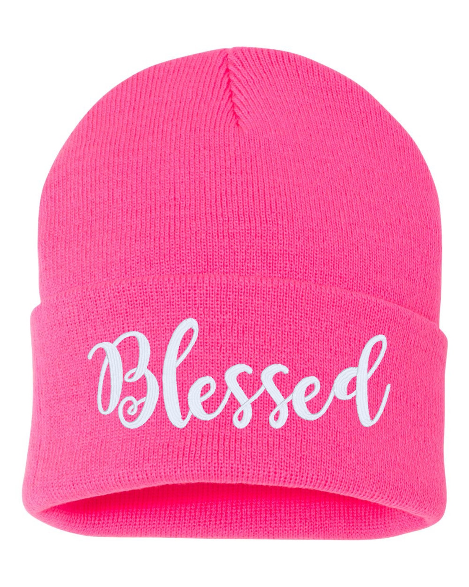 Blessed Script Cuffed Embroidered Beanie Hat, Embroidered Gift, Dad ...
