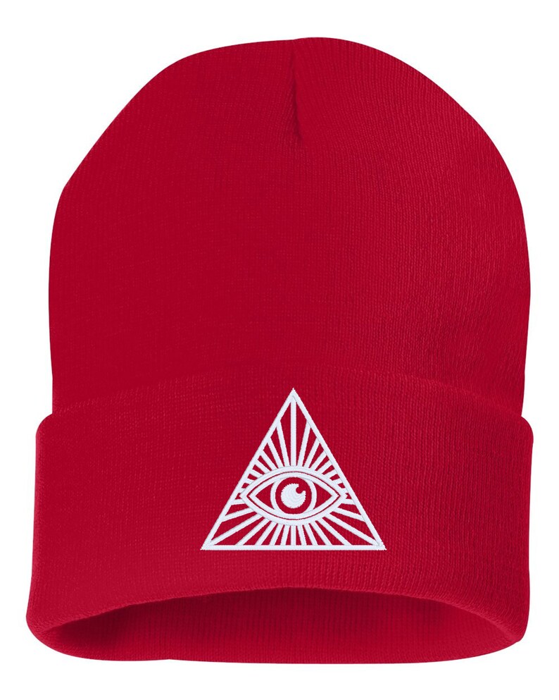 All Seeing Eye Embroidered Cuffed Beanie Hat, Embroidered Gift, Winter ...