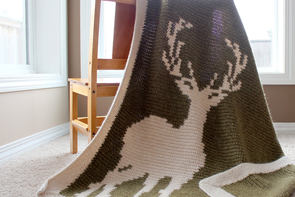 Deer Silhouette Baby Blanket, Deer Blanket, Woodland Blanket, Crochet ...