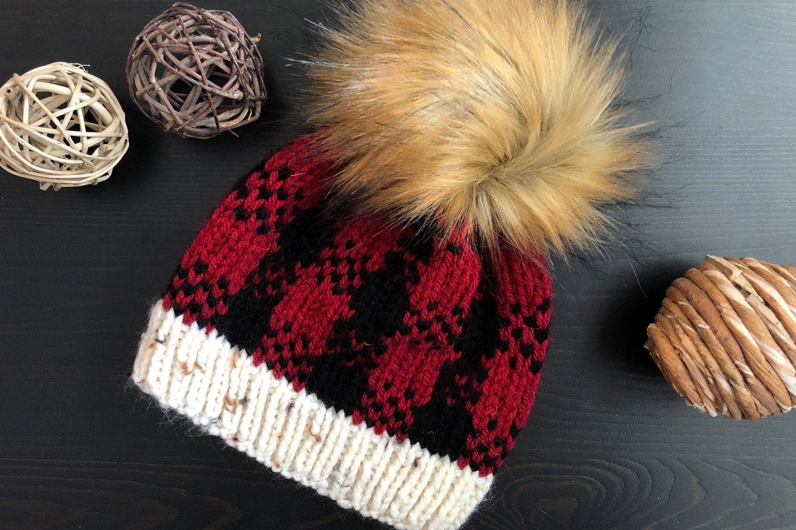 Buffalo Check Hat Buffalo Plaid Toque Gingham Knit Pattern | Etsy Canada
