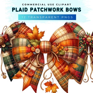 Plaid Bow Clipart Set of 12 High Quality 300 DPI Pngs Cottagecore Fall ...