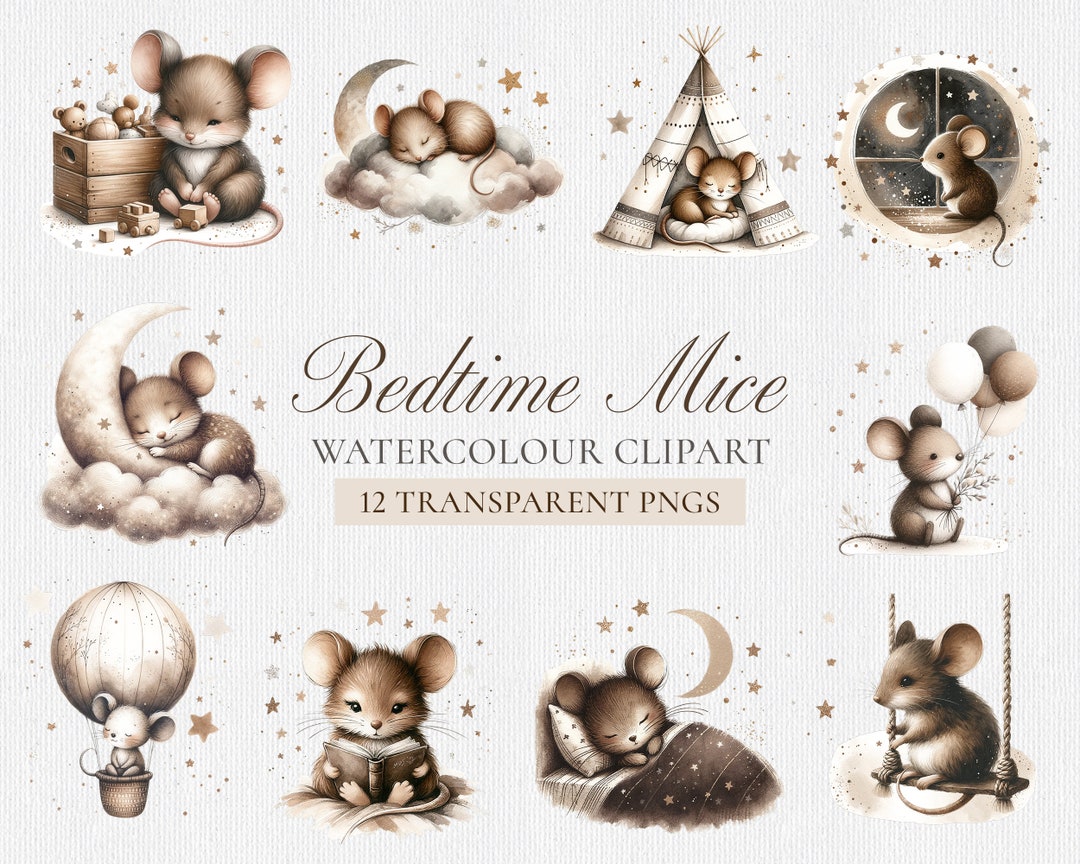 Bedtime Mice Clipart Bundle, Commercial Use Clipart, Nursery Clipart ...