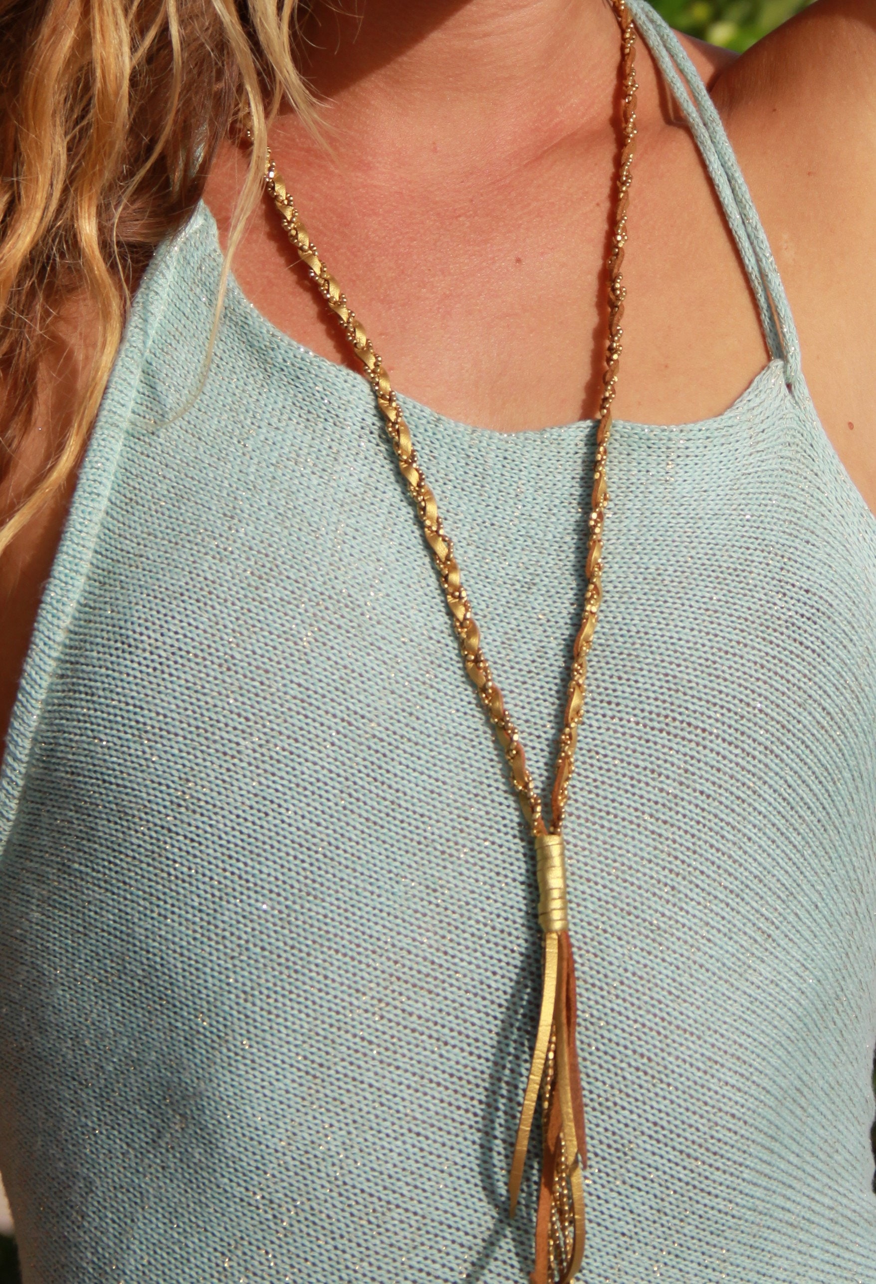 Statement Long Gold Necklace - Long Modern Necklace - Girlfriend ...