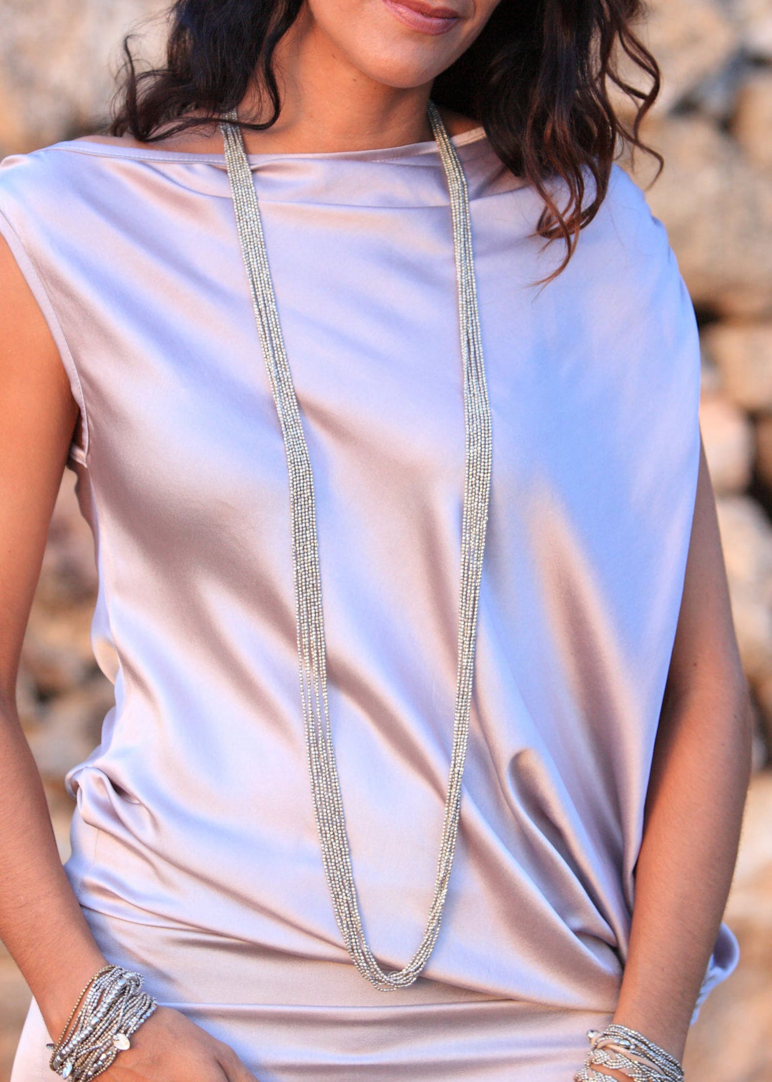 Long Beaded Necklace: Bohemian Brass & Silver Layered Chain (65cm) - Etsy