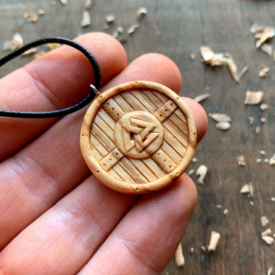 Viking Shield Valknut Pendant Viking Norse Wood Pendant Necklace ...