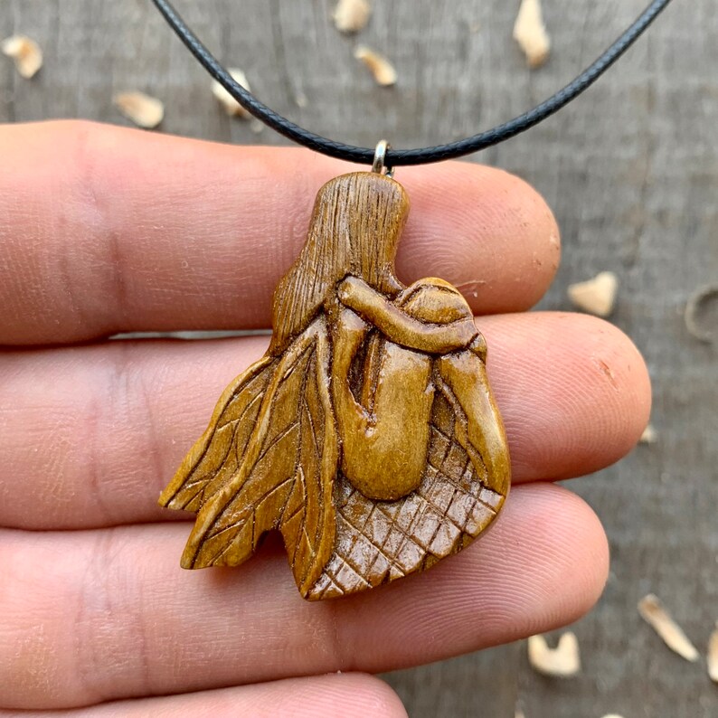 Fairy Wood Pendant Handmade Carved on Walnut Wood Fantasy - Etsy