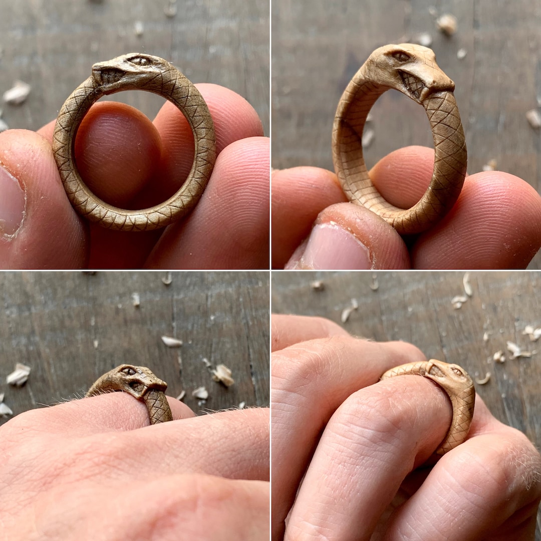 Ouroboros Snake Eating Its Tail Ring Hand Carved in Walut Wood Uroboro ...