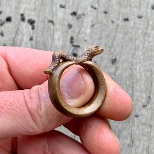 Little Snake Design Ring Hand Carved in Walut Wood Uroboro Wood Serpent ...