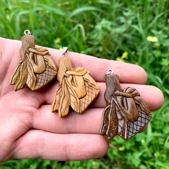 Fairy Wood Pendant Handmade Carved on Walnut Wood Fantasy | Etsy