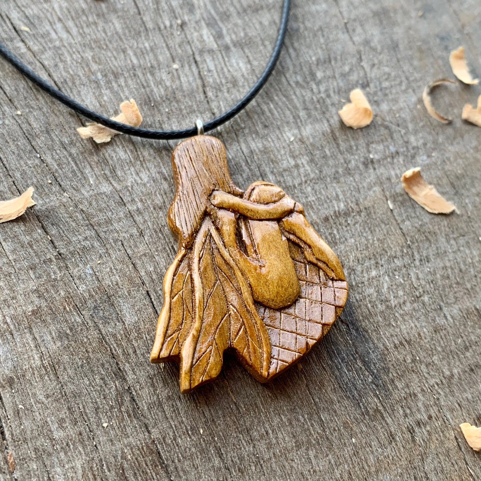 Fairy Wood Pendant Handmade Carved on Walnut Wood Fantasy - Etsy