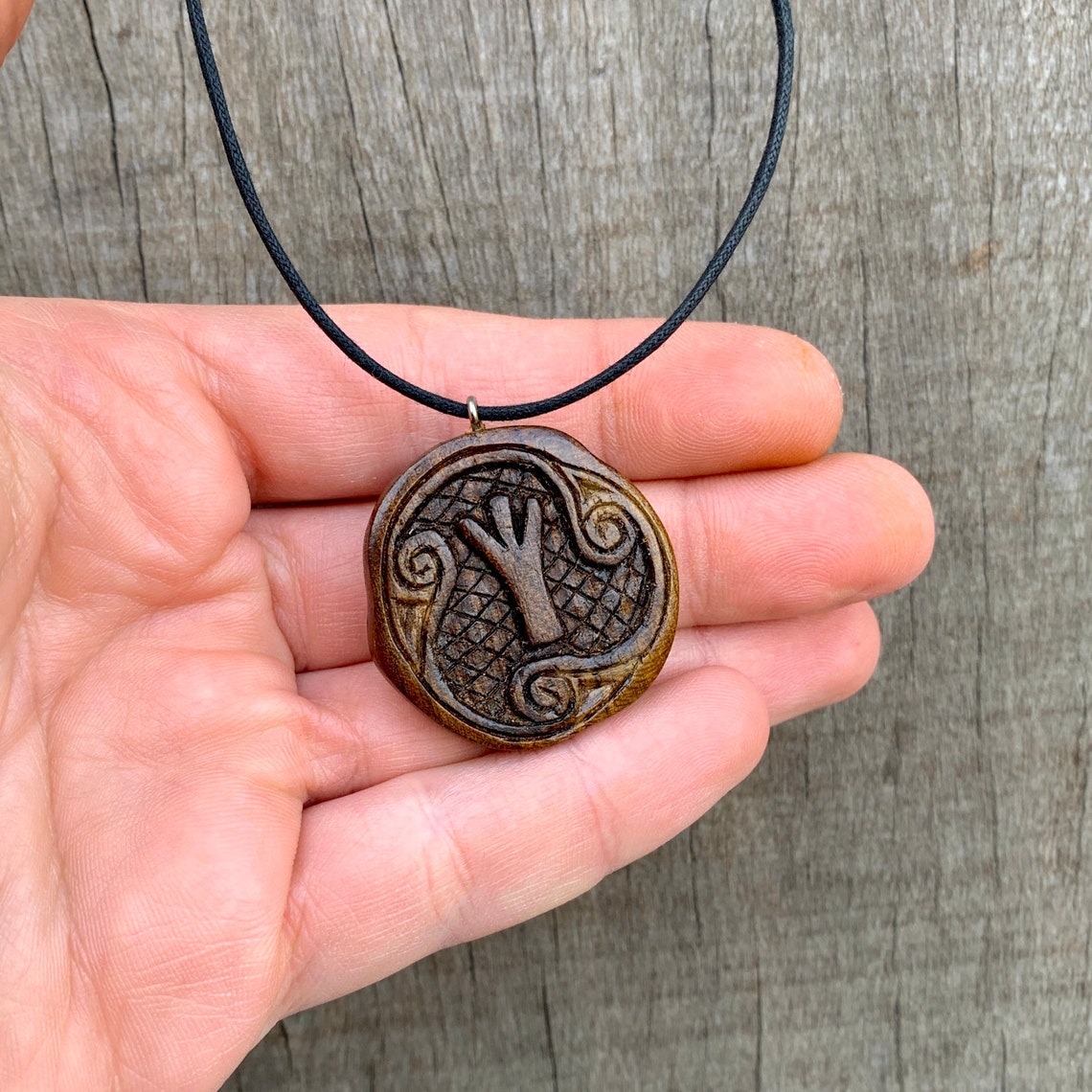 Viking Algiz Rune Symbol Wood Pendant Necklace Viking Norse - Etsy